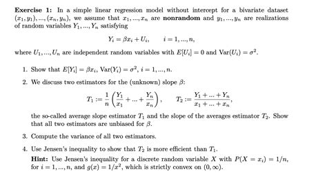 Solved Exercise 1 In A Simple Linear Regression Model