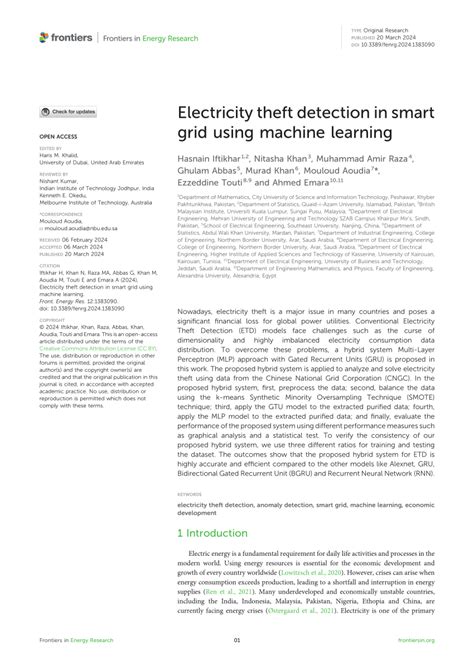 Pdf Electricity Theft Detection In Smart Grid Using Machine Learning