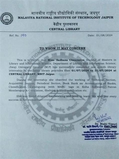 Sadhana Chourasiya On Linkedin I Recently Completed A One Month Internship In Library Science