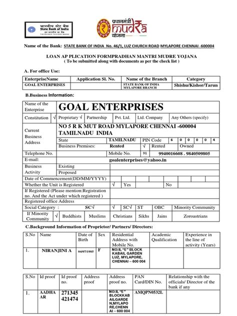 Common Loan Application Form Under Pradhan Mantri Mudra Yojana Pdf