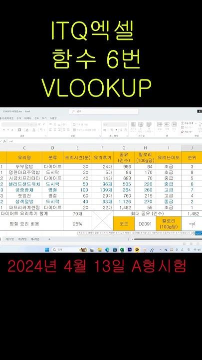 🌱 Itq엑셀함수6번vlookup2024년 4월 13일 A형 Youtube