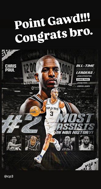 库里祝贺保罗升至nba历史助攻榜第二：控卫之神！恭喜你兄弟