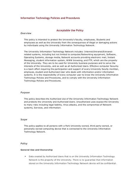 Nist Acceptable Use Policy Template