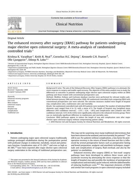 Pdf The Enhanced Recovery After Surgery Eras Pathway For Patients