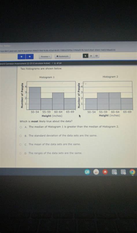 two histograms are shown below histogram 1 histogram 2 which is most lik