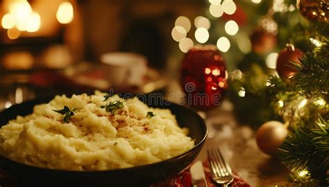 Mashed Potatoes Christmas Dinner Festive Decorations Homemade Meal