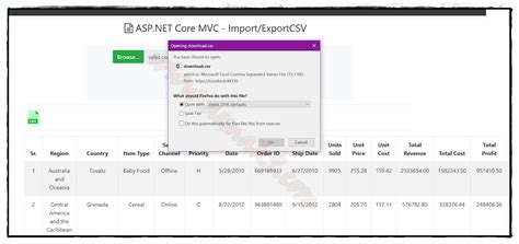 asp core mvc csv file import export