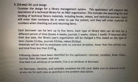 Solved 5 10 Pts Crc Card Design Consider The Design For A