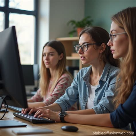 Teachers In A Classroom With Computers Stable Diffusion Online