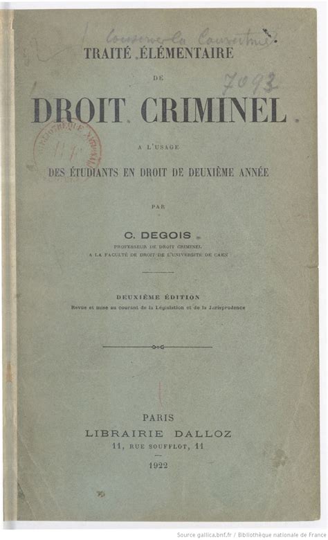 Catalogue Rouge Traité élémentaire De Droit Criminel à Lusage Des
