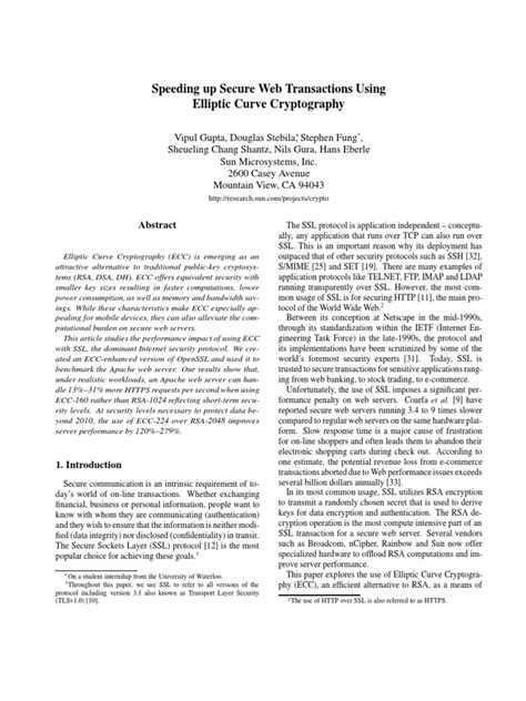Speeding Up Secure Web Transactions Using Elliptic Curve Cryptography Pdf Transport Layer
