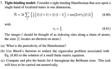 Solved 7 Tight Binding Model Consider A Tight Binding