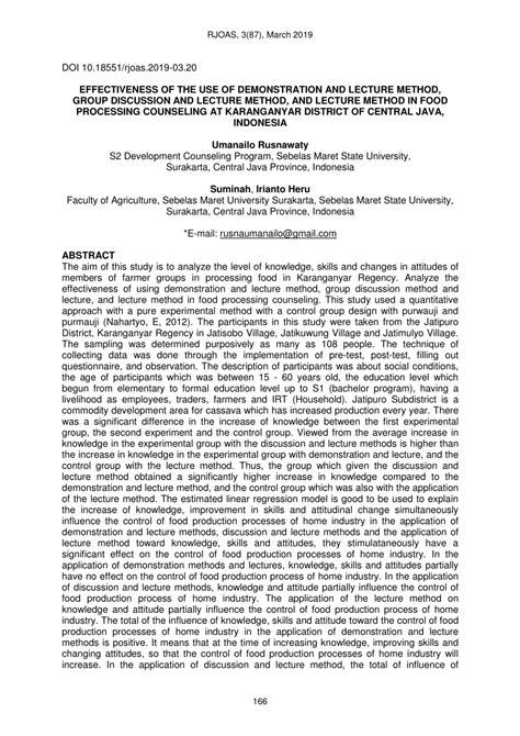 Pdf Effectiveness Of The Use Of Demonstration And Lecture Method Group Discussion And Lecture