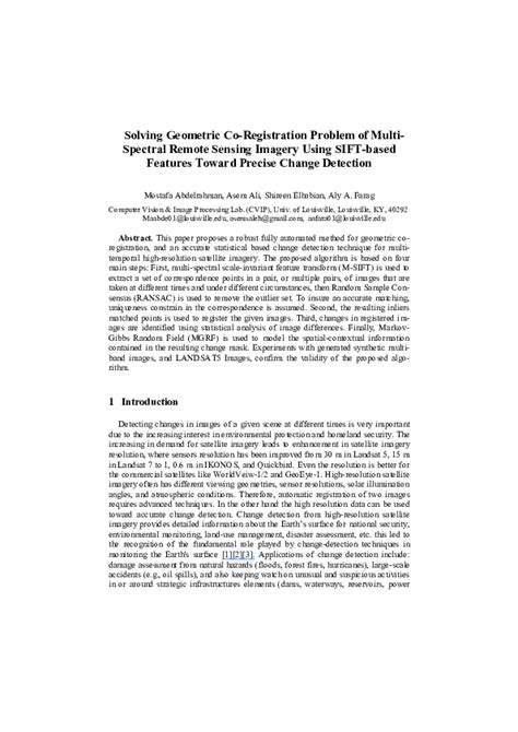 Pdf Solving Geometric Co Registration Problem Of Multi Spectral Remote Sensing Imagery Using