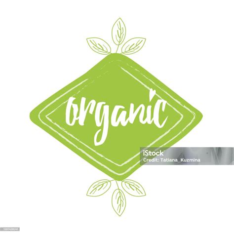 녹색 에코 라벨 텍스트 유기 녹색 손으로 그린 프레임에 잎 마름모에 대한 스톡 벡터 아트 및 기타 이미지 마름모 아이콘 0명 Istock