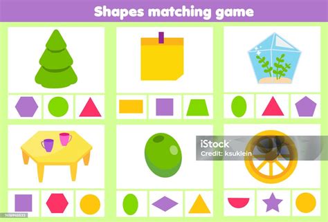일치하는 어린이 교육 게임 오브젝트와 셰이프를 일치시합니다 어린이와 유아를위한 플래시 카 활동 0명에 대한 스톡 벡터 아트 및