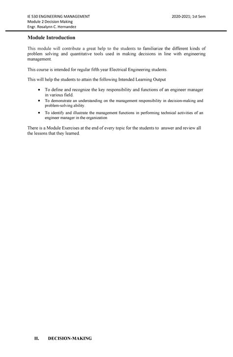module 2 decision making module Ϯ decisioŶ makiŶg eŶgr rosalyŶŶ c herŶaŶdez module