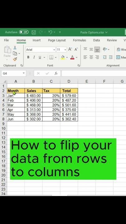 How To Flip Rows Into Columns In Excel Shorts Exceltips Youtube