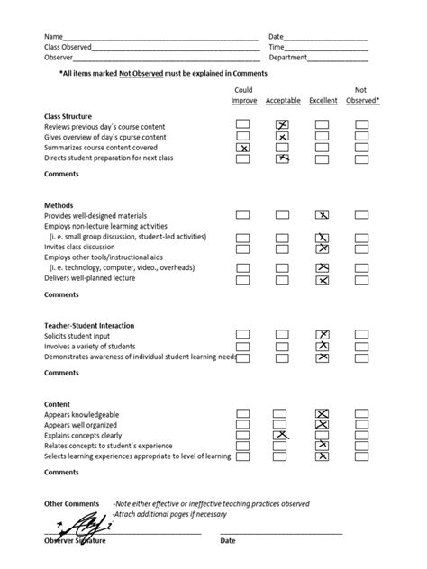Classroom Observation Checklist Liz Pdf Career And Growth