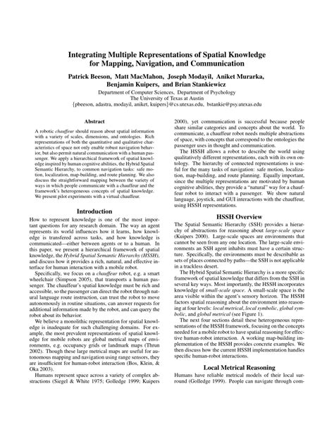 Pdf Integrating Multiple Representations Of Spatial Knowledge For