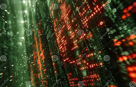 Futuristic Digital Matrix Background With Glowing Red And Green Binary