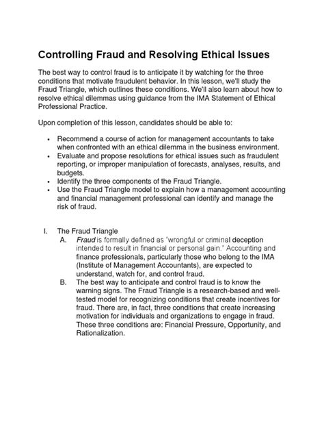 Controlling Fraud And Resolving Ethical Issues Pdf Inventory Fraud