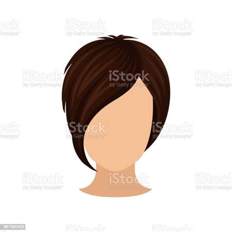 여자의 머리 짧은 헤어스타일 긴 방 어두운 갈색 머리입니다 세련 된 여성 헤어스타일입니다 미용실의 포스터에 대 한 평면 벡터 요소 날씨에 대한 스톡 벡터 아트 및 기타