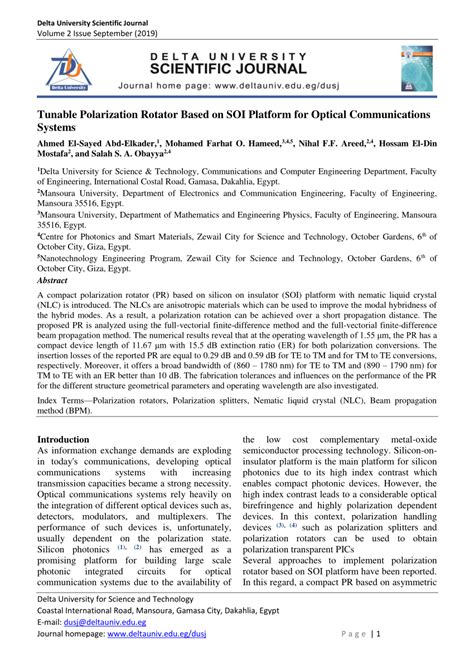 Pdf Tunable Polarization Rotator Based On Soi Platform For Optical