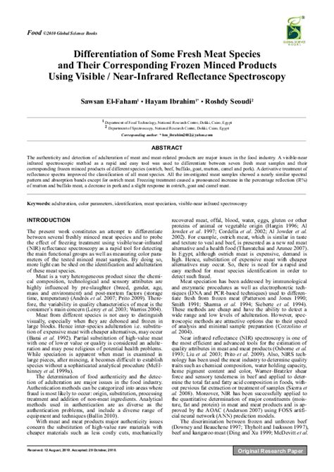 Differentiation Of Some Fresh Meat Species And Their Corresponding Frozen Minced Products Using