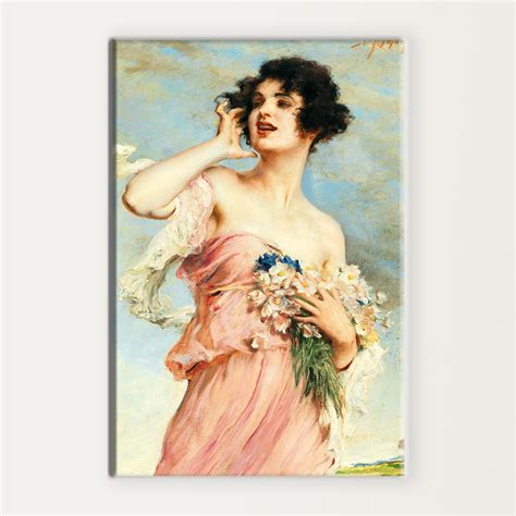 Young Beauty With Bouquet Of Flowers By Leopold Schmutzler Mur Gallery