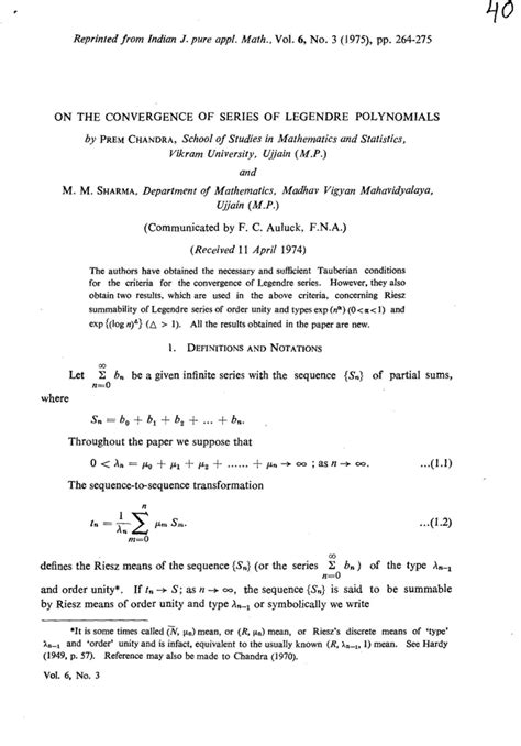 Pdf On The Convergence Of Series Of Legendre Polynomials