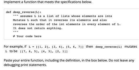 Solved Implement A Function That Meets The Specifications