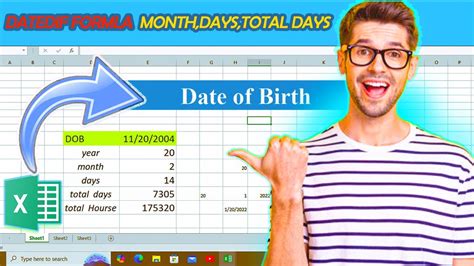 Datedif Function How To Calculate Age In Excel From A Date Of Birth How Old Are You Youtube