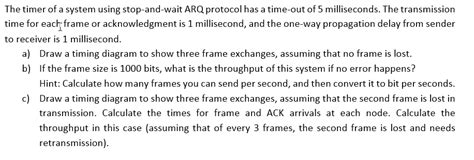 Solved The Timer Of A System Using Stop And Wait Arq Protocol Has A