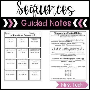 Arithmetic Geometric Sequences Guided Notes By MrsTech TPT