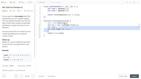Leetcode 445 Medium Add Two Numbers Ii W Follow Up Youtube