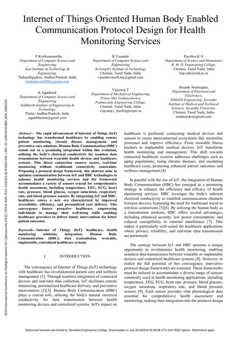 Pdf Internet Of Things Oriented Human Body Enabled Communication