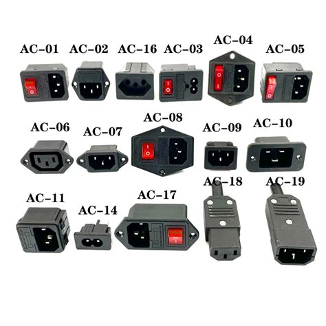 Iec320 C14 전기 Ac 소켓 3 핀 빨간색 Led 250v 로커 스위치 10a 퓨즈 암 수 입구 플러그 커넥터 2 핀