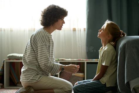 Mother Having Conversation With Her Daughter Stock Image Image Of