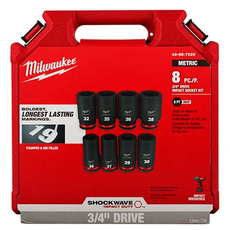 Milwaukee Metric 8 Pcs Shockwave 3 4 Drive Impact Duty Deep 6 Pt Socket Set