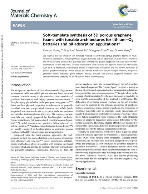 Pdf Soft Template Synthesis Of 3d Porous Graphene Foams With Tunable