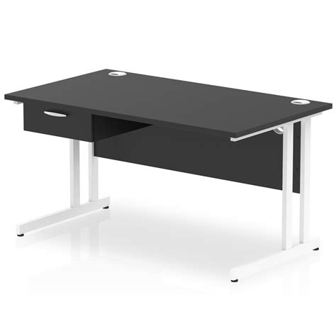 Impulse 1400 X 800mm Straight Office Desk Black Top White Cantilever