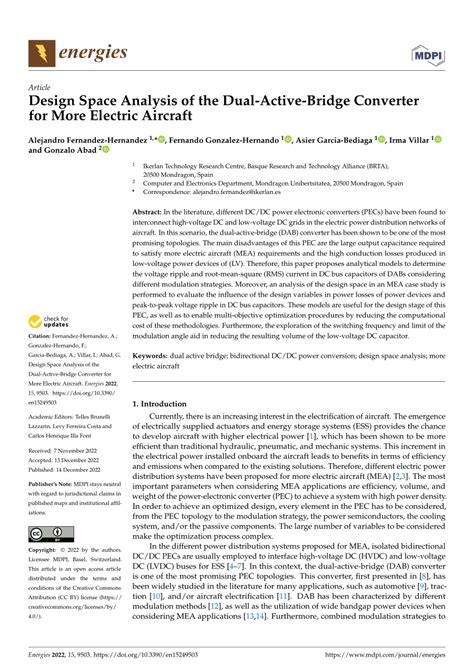 Pdf Design Space Analysis Of The Dual Active Bridge Converter For More Electric Aircraft