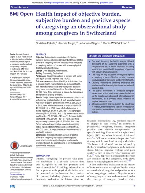 pdf health impact of objective burden subjective burden and positive