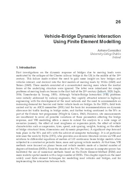 Pdf Vehicle Bridge Dynamic Interaction Using Finite Element Modelling