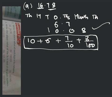 Exercise1 Write The Place Value Of Each Digit In The Following A 16