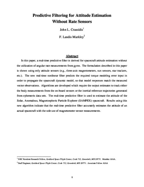 Pdf Predictive Filtering For Attitude Estimation Without Rate Sensors