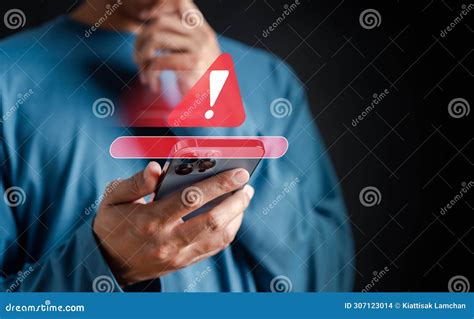 System Warning Caution Sign On Smartphone Scam Virus Attack On Firewall Stock Illustration