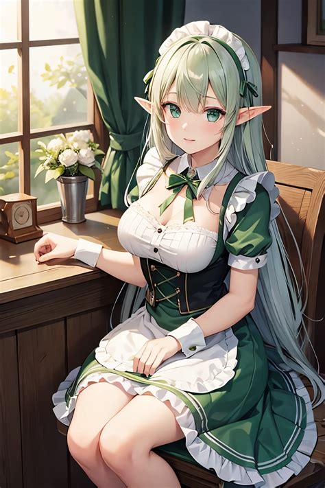 손에 시계를 들고 벤치에 앉아 있는 애니메이션 소녀 Seaart Ai