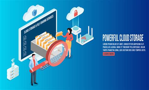 3d Isometric Powerful Cloud Storage Data Center File Management